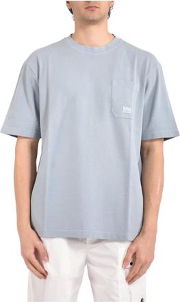 C.P. Company C.p. Company, Homme, Tops, Bleu, Taille: 2XL T-shirt &agrave; col rond c&ocirc;tel&eacute;