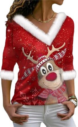 TOMWELL Pull Femme Grande Taille Sweatshirt Sweater à Col Rond Haut Imprimé Chemisiers Ample Décontractée Pull Décontracté Cadeau de Noel Halloween Pull Femme