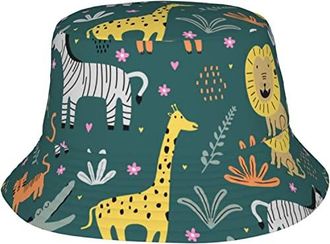 Generic Imprimé Chapeau Bob Animaux Mignons avec Motif de Feuilles Chapeaux de Soleil de Plage Casual Bobs Homme pour Filles Chasse Outdoor