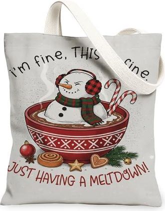 Generic Sacs fourre-tout en toile motif bonhomme de neige de No&euml;l, sacs de courses r&eacute;utilisables, l&eacute;gers et lavables, gris, 13x15 Inch