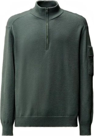 C.P. Company C.p. Company, Homme, Pulls, Vert, Taille: S Polo Vert à Demi-Zip et Ourlet Côtelé