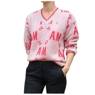 Aeronautica Femme, Pulls, Rose, Taille: 42 FR Pull unique en mohair mélangé à col en V