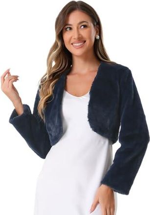 Allegra K Bol&eacute;ro Formel pour Femme, Veste de soir&eacute;e habill&eacute;e en Fausse Fourrure Bleu Marin L