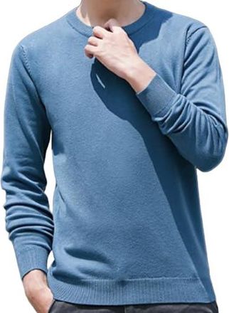 Generic Pull tricoté en cachemire mélangé à manches longues pour homme - Chaud - Solide - Col rond - Pull thermique décontracté, Bleu 3, XXL
