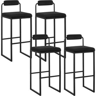 Woltu Lot de 4 Tabourets de Bar en Velours et M&eacute;tal WOLTU, Chaise Haute Bar, Design Moderne, Hauteur du Si&egrave;ge 75cm, Noir