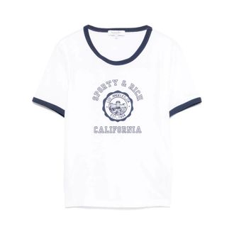 Sporty & Rich Femme, Tops, Blanc, Taille: 42 FR T-shirt Blanc avec Logo Imprim&eacute;