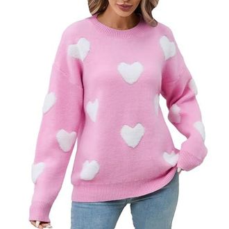 Generic Pull tricot&eacute; pour la Saint-Valentin - Grande taille - Haut &agrave; manches longues - Coupe ample - Doux et confortable - Imprim&eacute; coeur - Pour femme - Chaud 