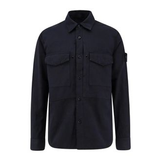Stone Island Homme, Vestes, Bleu, Taille: XL Surchemise en Toile de Coton et Lin