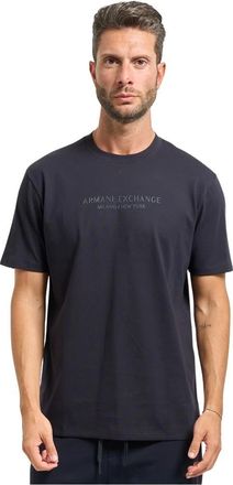 A|X Armani Exchange Homme, Tops, Bleu, Taille: XL T-shirt Bleu avec Logo Coton Couleur Unie