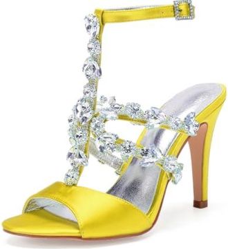 Generic Chaussures De Mariage &Agrave; Talons Hauts pour Femme Mari&eacute;e Stylet Talons Bout Ouvert Sandales Chaussures De F&ecirc;te 10.5Cm,Jaune,36 EU