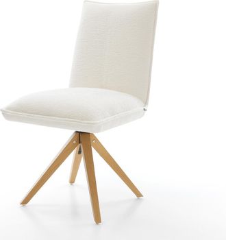 DELIFE Drehstuhl Lelio-Flex Boucl&eacute; Soft Beige Holzgestell kantig Natur 180&deg; drehbar Taschenfederkern, Esszimmerst&uuml;hle