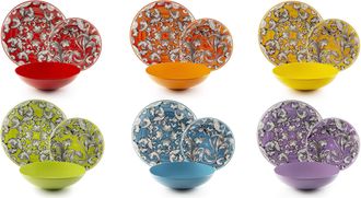 Excelsa Scirocco Tellerservice, 18-teilig, Porzellan und Steinzeug, buntes Dekor, für 6 Personen