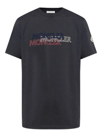 Moncler t-shirt en coton à logo imprimé - Bleu