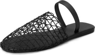 Allegra K Sandales plates &agrave; enfiler en maille tress&eacute;e pour femme, Noir, 37 EU
