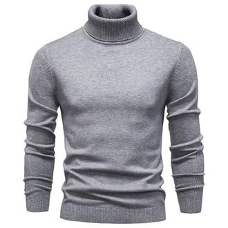 Generic Chemise &agrave; col roul&eacute; et manches longues pour homme - Pull c&ocirc;tel&eacute; &agrave; col montant - Pull d&eacute;contract&eacute; en tricot coupe ajust&eacute;e - T-shirt basique doux au tou