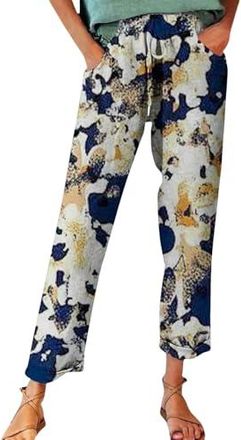 Generic Pantalon en Lin pour Femme L&eacute;ger Ete Leger Fluide Pantalon Boh&egrave;me en Lin pour Femme avec Petite Tenue De Plage D&Eacute;t&eacute; L&eacute;ger &Agrave; Taille &Eacute;lastique Vetement 