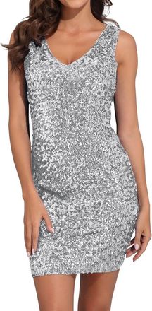 Generic Damen Pailletten Kleid Ärmellos Partykleid Bleistiftkleid Pleated Rockabilly Cocktail Mini Kleid