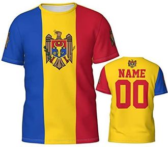 Generic Emblème du Drapeau De La Moldavie avec Nom Et Numéro Personnalisés Sportswear Tee Shirt Moderne T-Shirts De Sport Quickdry Homme T-Shirt pour Gym Yoga