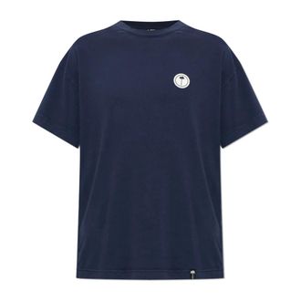Palm Angels Baumwoll-T-Shirt Mit Gesticktem Logo - - Tops - Herren - Blau - 2XL