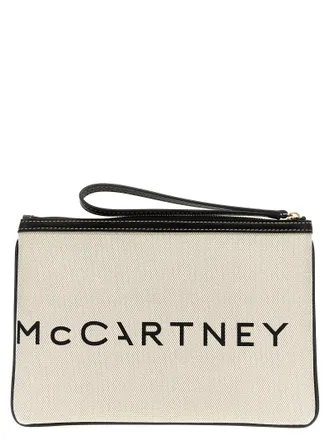 Stella McCartney Womens Logo-Print Cotton Clutch Beige Polyester