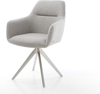 DELIFE Drehstuhl Pejo-Flex Stripes Hellgrau Kreuzgestell kantig Edelstahl 180&deg; drehbar, Esszimmerst&uuml;hle