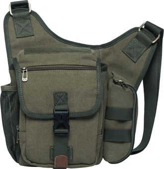 KAUKKO Canvas Taktisch Jahrgang Brusttasche Männer Frauen Tactical Schultertasche für Wandern Camping Radfahren,Grun-fh03-4