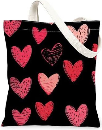 Generic Sacs fourre-tout en toile r&eacute;utilisables avec motif de coeurs mignons pour la Saint-Valentin, l&eacute;gers, lavables et &eacute;l&eacute;gants, pour le shopping, les voyag