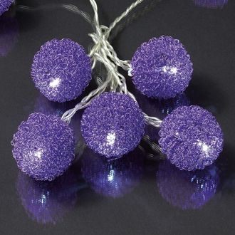 Hellum LED Lichterkette mit Metallbällen lila 20 LED weiß, 285cm Lichtlänge, Indoor, Transformator, 5m Zuleitung, 576337