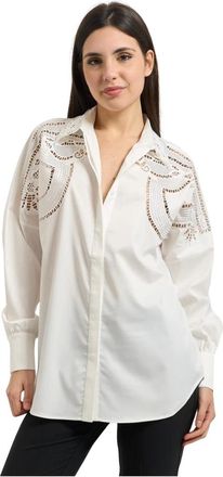 Fracomina Femme, Blouses et Chemises, Blanc, Taille: 44 FR Chemise classique avec broderie appliqu&eacute;e