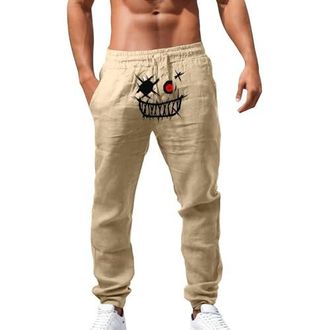 Generic Pantalon de jogging pour homme - Pantalon court en lin avec imprim&eacute; noix de coco pour homme - Pantalon de yoga l&eacute;ger et d&eacute;contract&eacute; pour l&eacute;t&eacute;, kaki, X