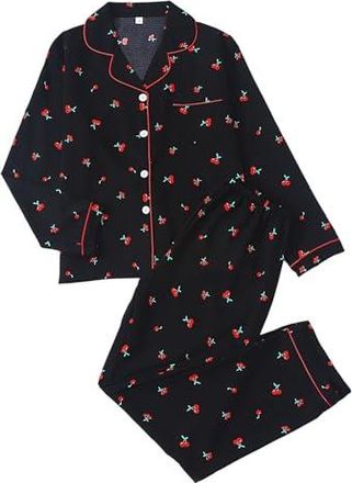 Generic Ensemble Pyjama ray&eacute; pour Femme avec Motif Coeur-Pyjama &agrave; Manches Longues avec Chemise et Pantalon V&ecirc;tement de Nuit &eacute;l&eacute;gant Jour de la Saint-Valentin 