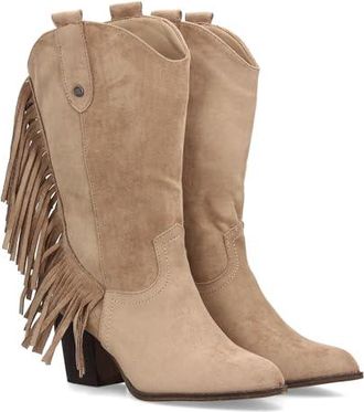 Shoes & Blues Botte demi-cana Cowboy avec d&eacute;tails de franges lat&eacute;rales, talon large de hauteur moyenne et poign&eacute;es. Fermeture lat&eacute;rale avec fermeture &eacute;clair id&eacute;ale 