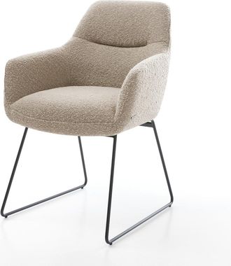 DELIFE Esszimmerstuhl Pejo-Flex Boucl&eacute; Schlamm Kufengestell Schwarz Taschenfederkern, Esszimmerst&uuml;hle