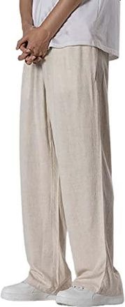 Generic Pantalon Large Homme Coton et Lin- Pantalon Grande Taille,Pantalon Yoga Taille Elastique Couleur Unie Loisirs Ample avec Poches Pantalons LéGer et Res