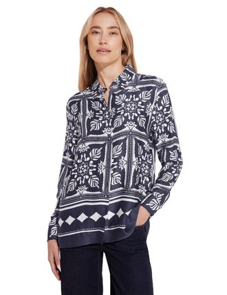 Street One Damen A344664 Print Satin Bluse, deep Blue, 38