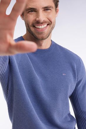 Eden Park Pull Col Rond En Coton Nid Dabeille Bleu