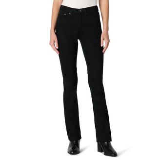 Amazon Essentials Damen Hochelastische Schmal Geschnittene Slim-Fit-Bootcut-Jeans Mittelhoher Bund, Schwarz, 36-38 Lang
