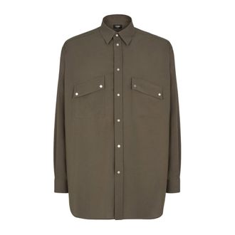 Fendi Wollhemd mit Logo-Kn&ouml;pfen - - Shirts - Herren - Gr&uuml;n - M