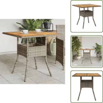 vidaXL Gartentisch mit Akazienholz-Platte Grau 80x80x75 cm Poly Rattan - Gartentisch - Esstisch - Outdoortisch - Terrassenm&ouml;bel - Balkonm&ouml;bel - The Living