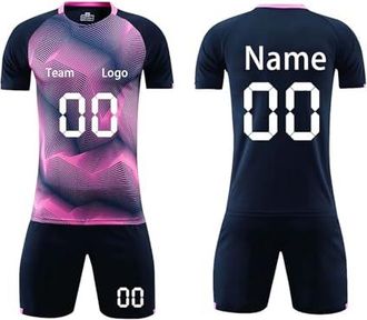 Generic Maillots et shorts de football personnalis&eacute;s avec num&eacute;ro de nom et logo de l&eacute;quipe pour enfants, adultes, jeunes fans, 1-2, L