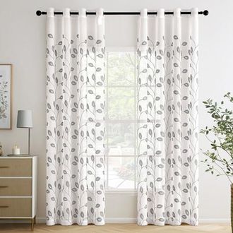 Miulee 2 Panneaux Rideau Voilage Salon Moderne avec Motif Broderie, Tulle Rideau Transparent à Oeillets, Décoration Interieur Rideau Fenetre Chambre, Lot de 