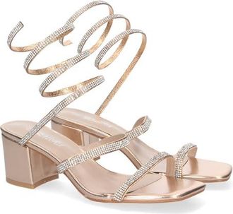 Shoes & Blues Sandales pour femme avec talon large et ornements brillants, design &eacute;l&eacute;gant avec sangles nou&eacute;es &agrave; la cheville et bout ouvert pour &eacute;v&eacute;nements sp&eacute;ciaux.