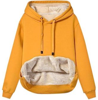 Generic 2026 Veste de sport &agrave; capuche chaude en polaire dagneau avec poche pour femme, jaune, XXL
