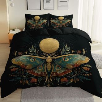 Generic Bettwäsche Fantasie Motte Blumen Weiche Mikrofaser Atmungsaktiv Gold Wendebettwäsche Bettbezug Mit Reißverschluss + 2 Kissenbezug 80X80 cm 155 cm X 22