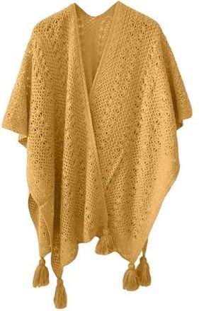 Generic Poncho tricoté style ethnique pour femme vintage bohème ouvert sur le devant châle hippie doux au crochet cardigan avec franges couverture dhiver chau