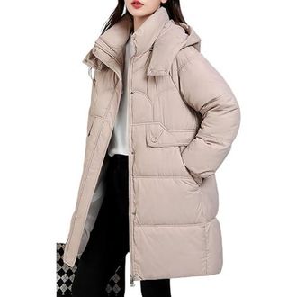 Generic Doudoune mi-longue &agrave; capuche pour femme avec fermeture &eacute;clair - Manteau dhiver chaud et moelleux - Manteaux &eacute;pais, kaki, 3XL