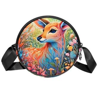 Generic Sac &agrave; bandouli&egrave;re rond pour femme, petit sac &agrave; bandouli&egrave;re avec fermeture &eacute;clair, bretelles r&eacute;glables, style d&eacute;contract&eacute;, motif cerf