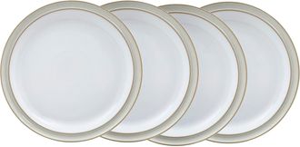 Denby Speiseteller aus Leinen, cremeweiß, 4er-Set, spülmaschinenfest, mikrowellengeeignet, große Keramik-Teller, Steingut, Naturtöne, für Mittag- und Abende