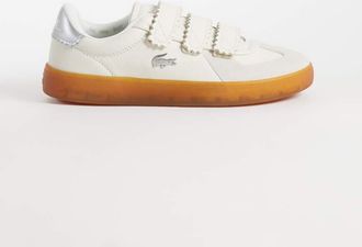 Lacoste baseshot pro Klett-Sneaker mit Gummisohle in Creme und Silber-Multi