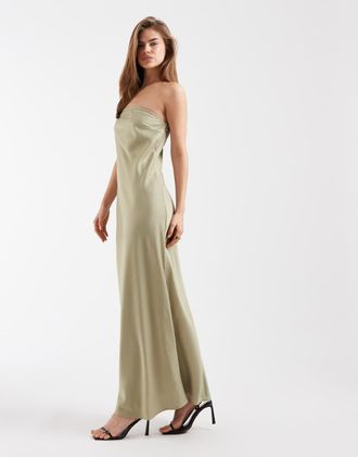 Object Robe bandeau longue en satin - Vert sauge